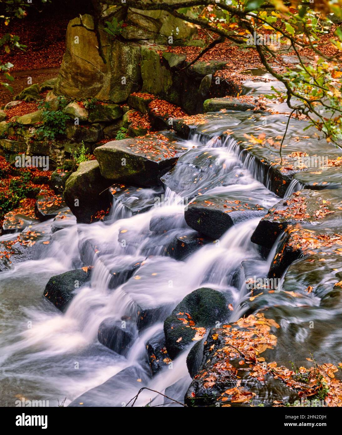 Striking Virginia Waters waterfall landscape, northern Surrey, England ...