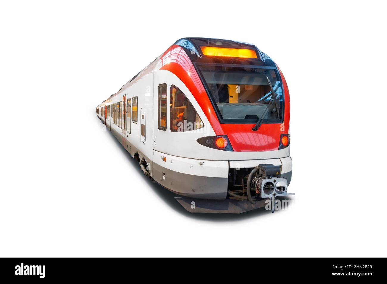 Passenger commuter train isolated on white background Stock Photo - Alamy