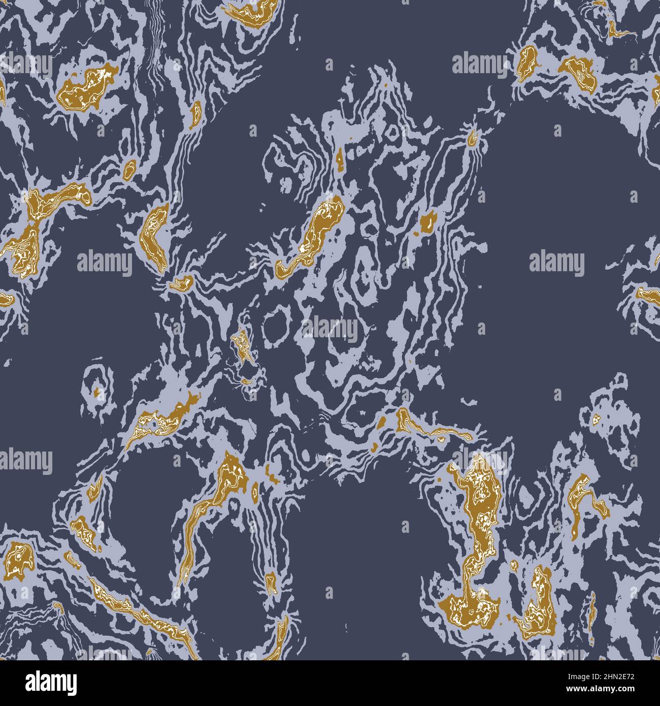 Navy blue yellow marbled seamless texture. Irregular color ink blotched ...