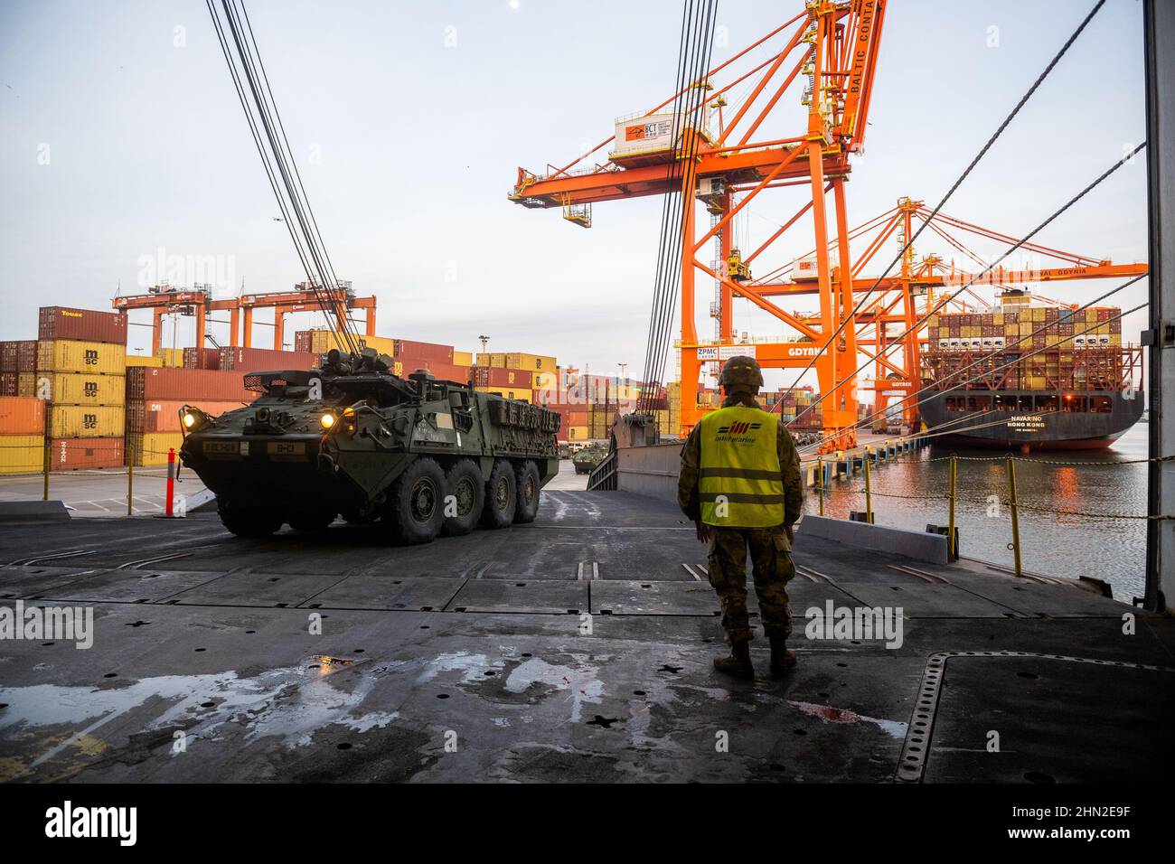US Army Stryker seen moving towards the ARC Defender vessel at the ...