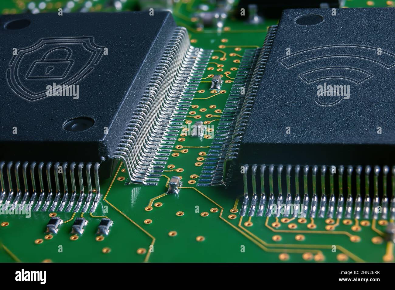 Closeup of Printed Circuit Board with processor, integrated circuits ...