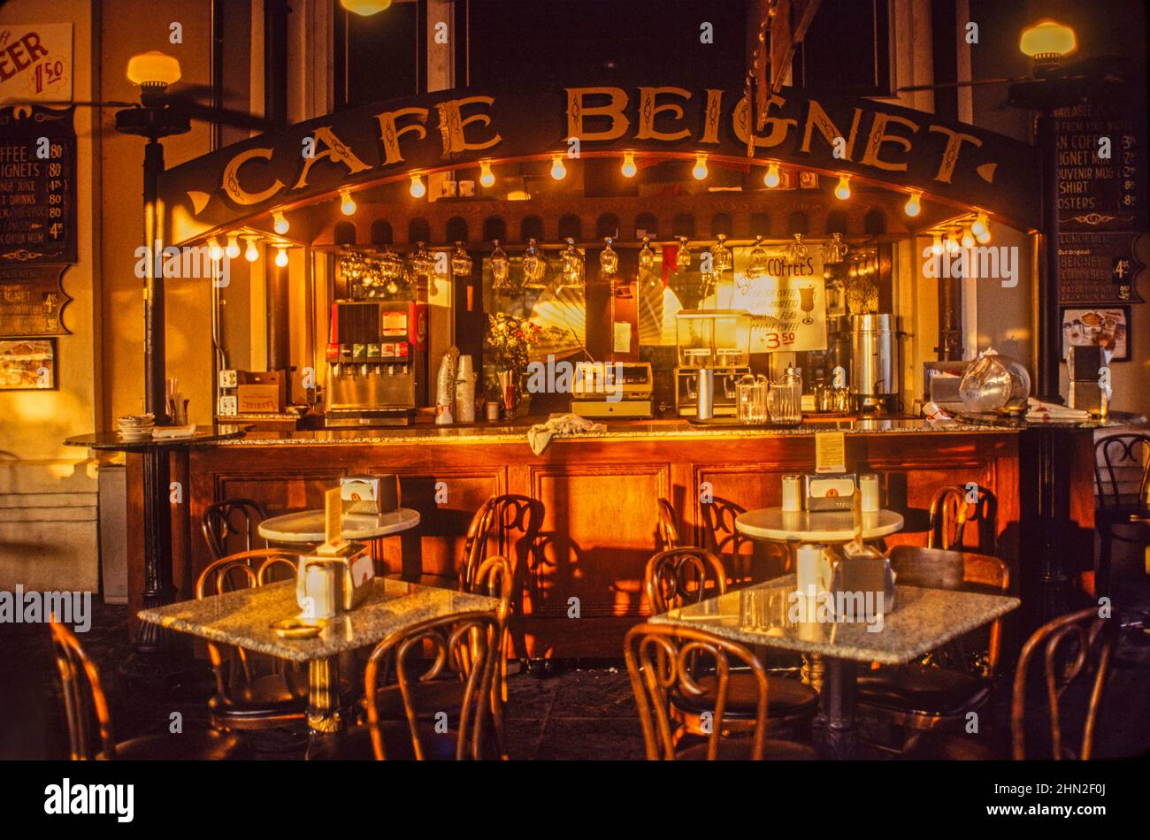 early morning light inside Cafe Beignet in the French Quarter of New ...