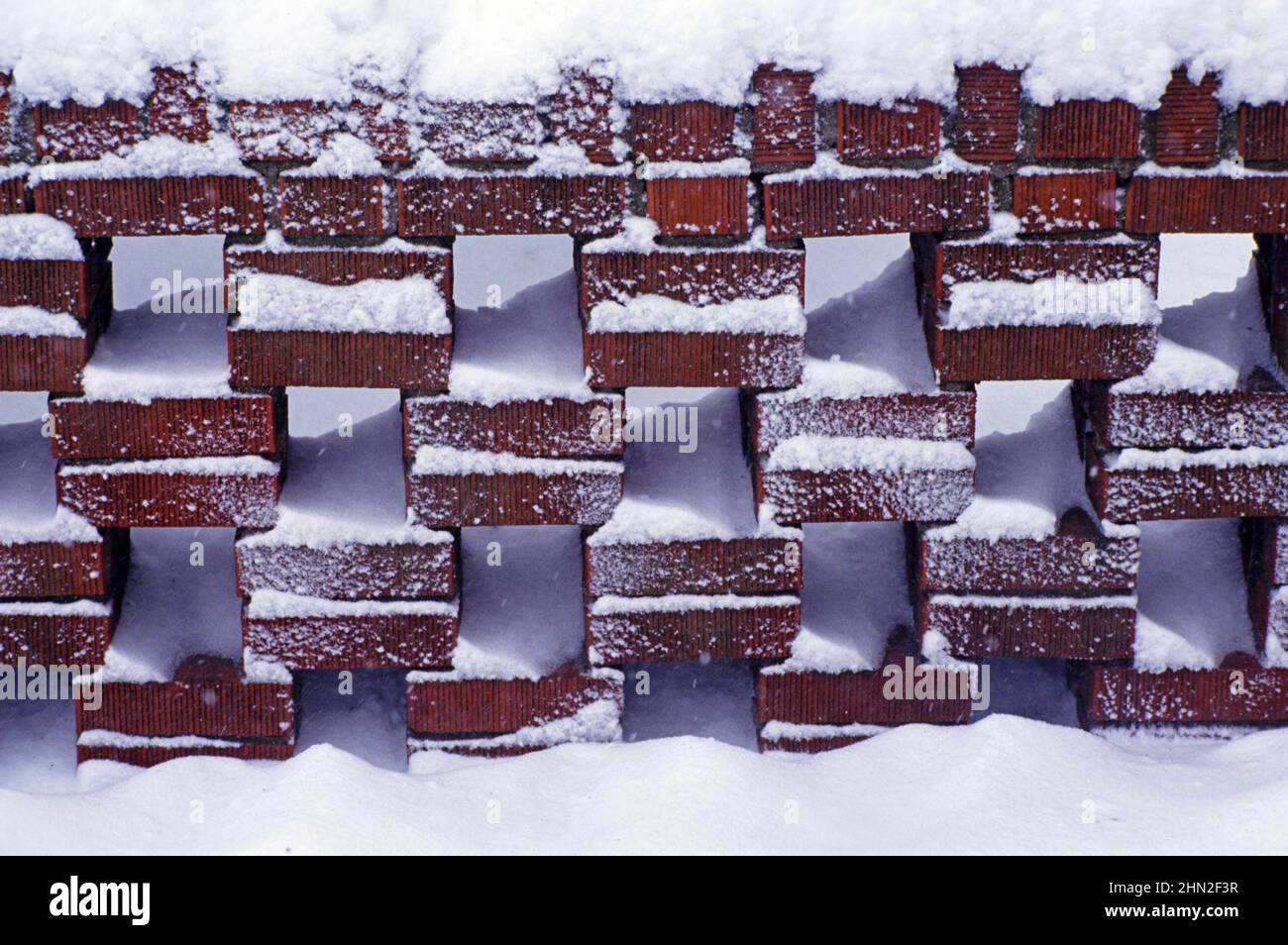 red brick wall covered in snow during a storm in Brooklyn NYC Stock ...