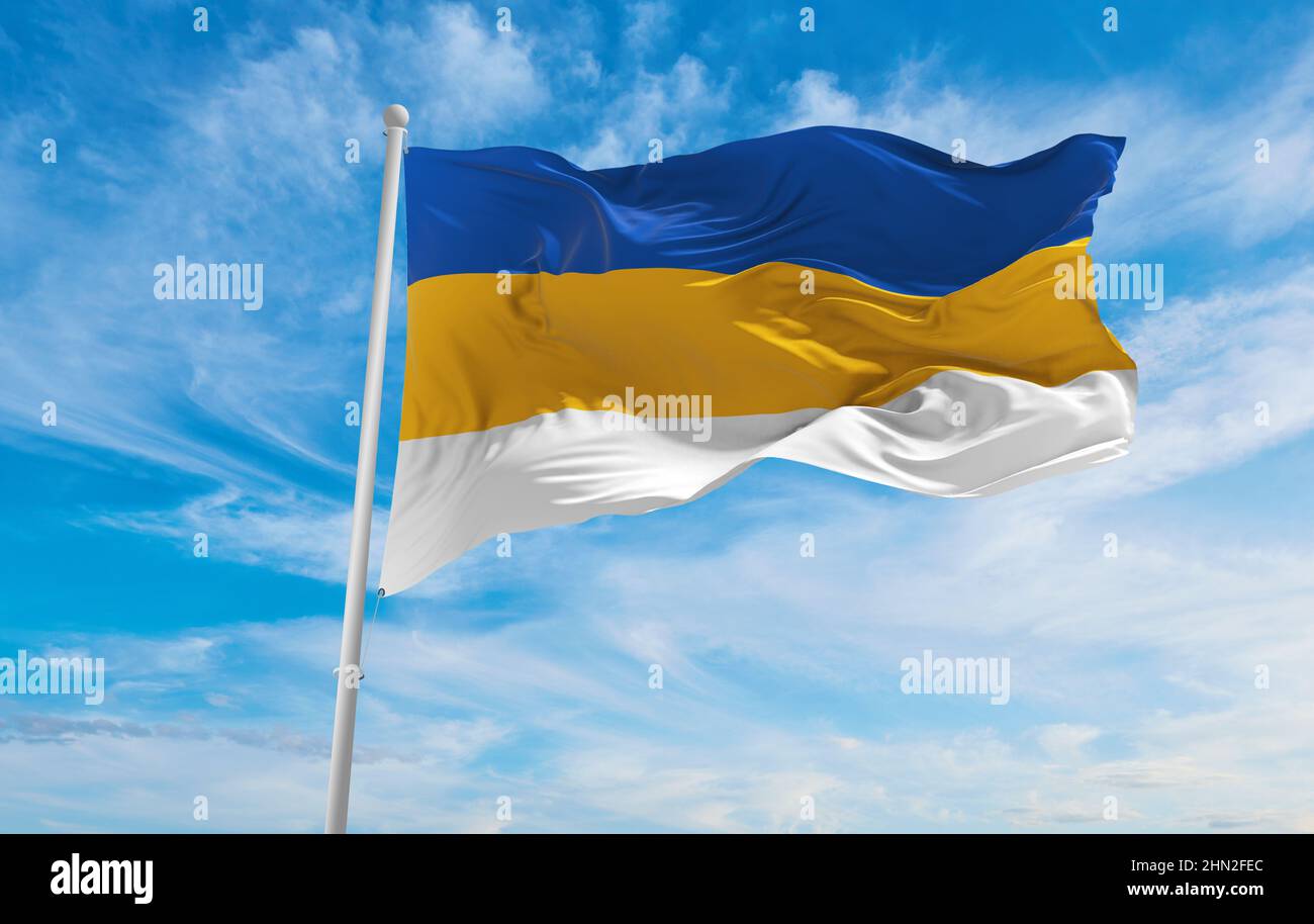 flag of Jena at cloudy sky background on sunset, panoramic view ...