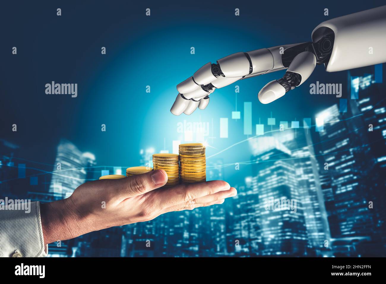 3D rendering futuristic droid robot technology development, artificial ...