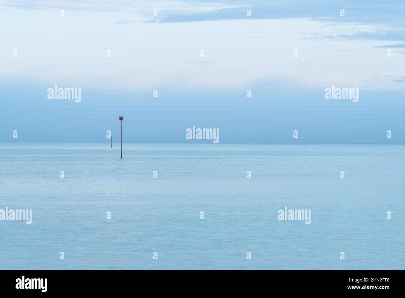 marine warning sign. Cloudy blue minimalist seascape. Deserted space ...