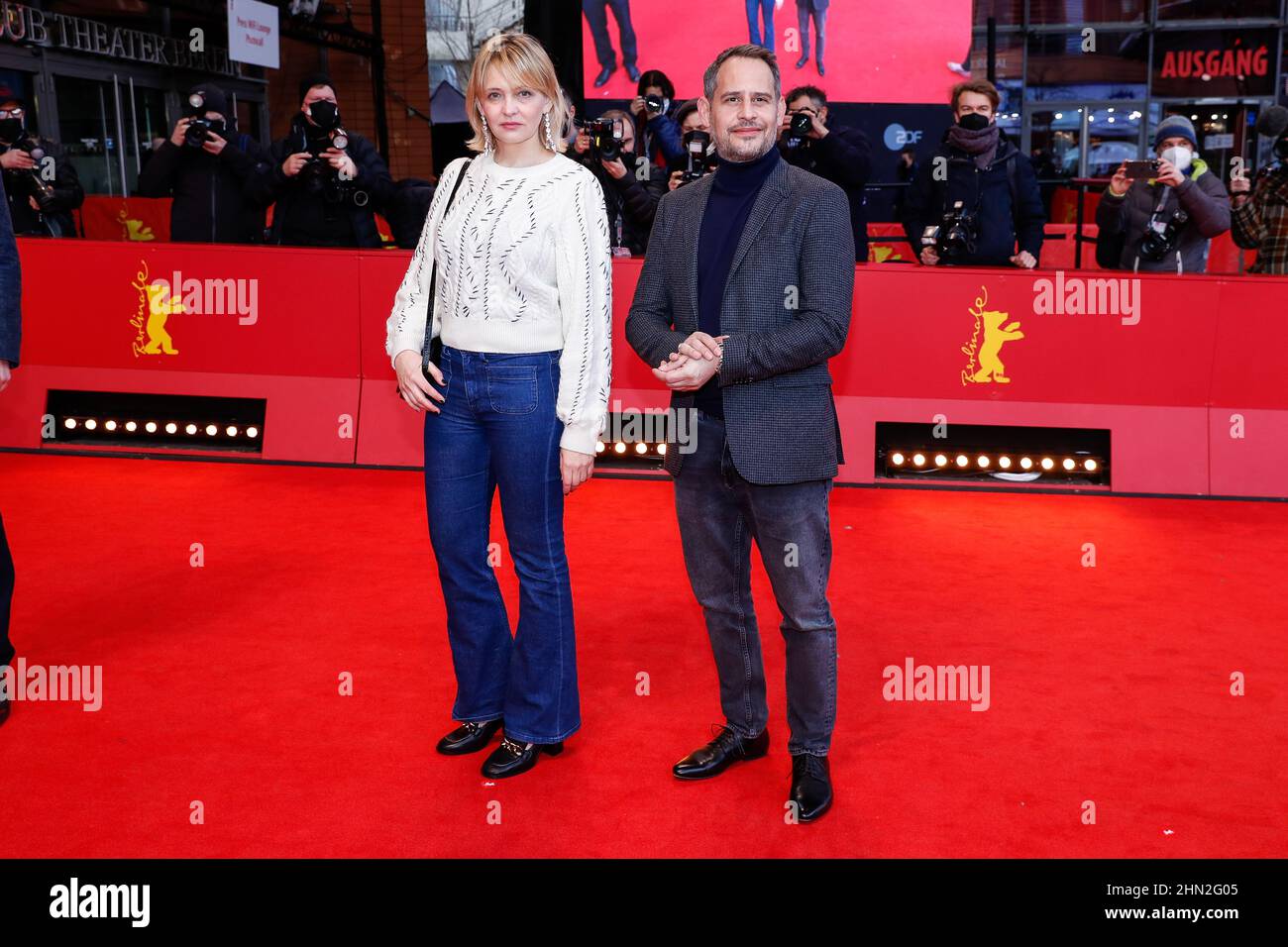 Berlin, Germany. 13th Feb, 2022. Moritz Bleibtreu and company arrive at ...