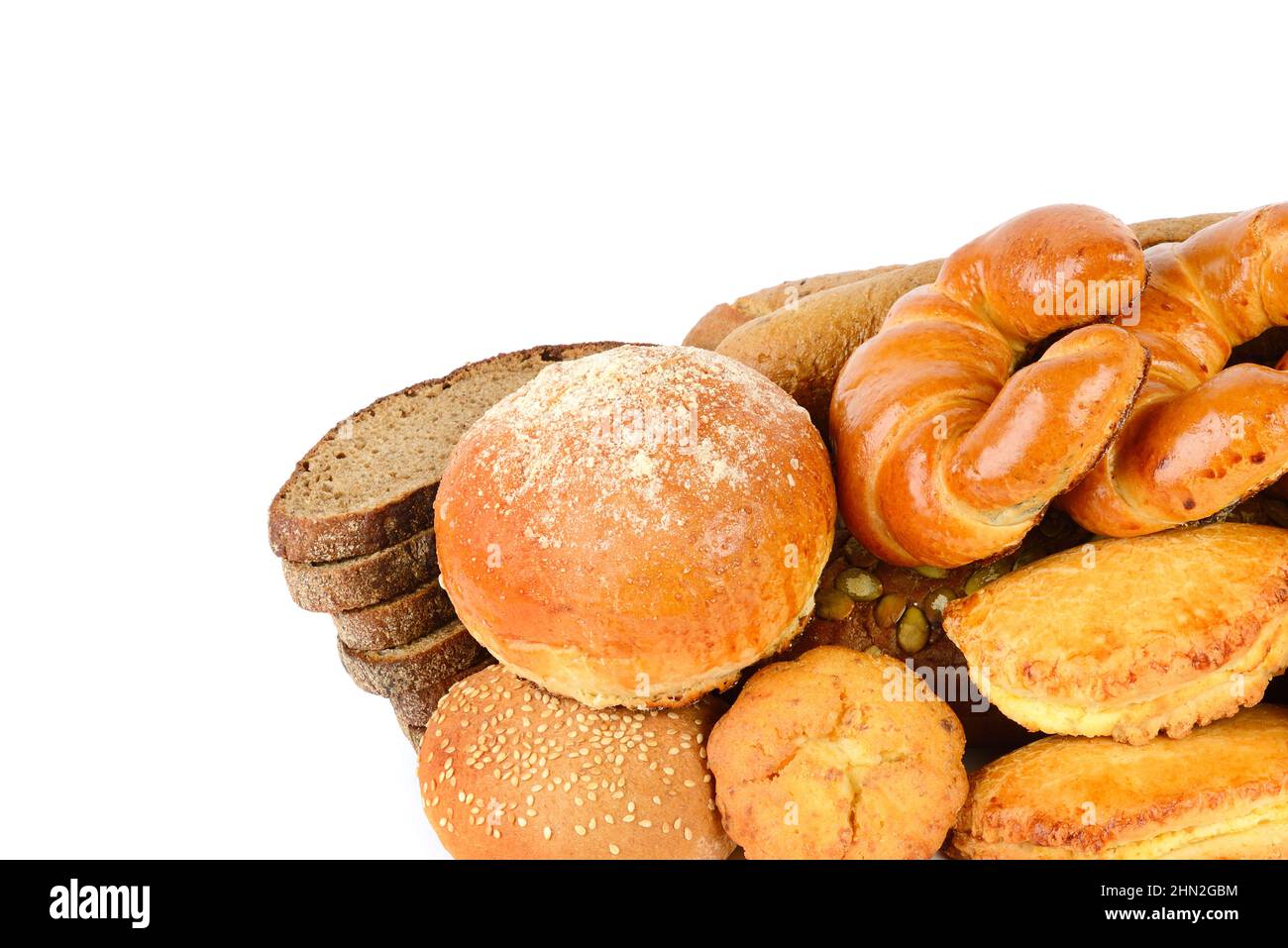 Various of bread and bakery products isolated on white background. Free ...