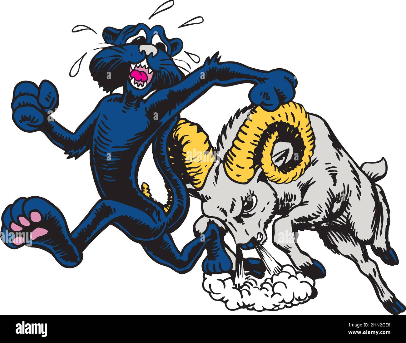 Ram Mascot Chasing Panther Vector Illustration Stock Vector Image & Art ...