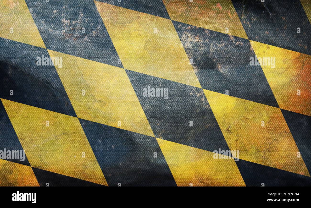 Top view of retro flag of Munich (lozengy) with grunge texture. Federal ...