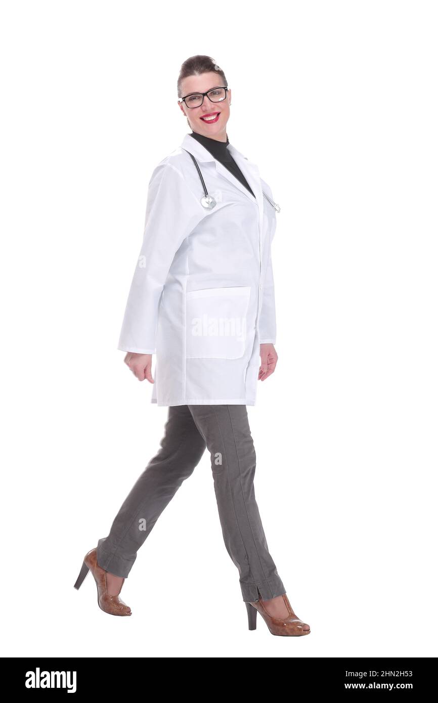 Full length portrait of medical doctor woman going sideways Stock Photo ...