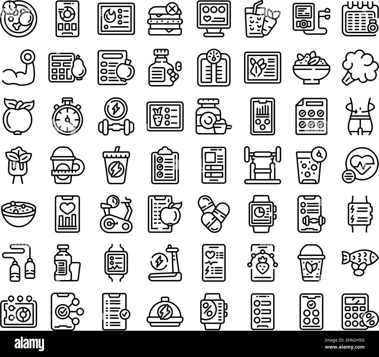 Diet app icons set outline vector. Fat plan. Body calorie Stock Vector ...