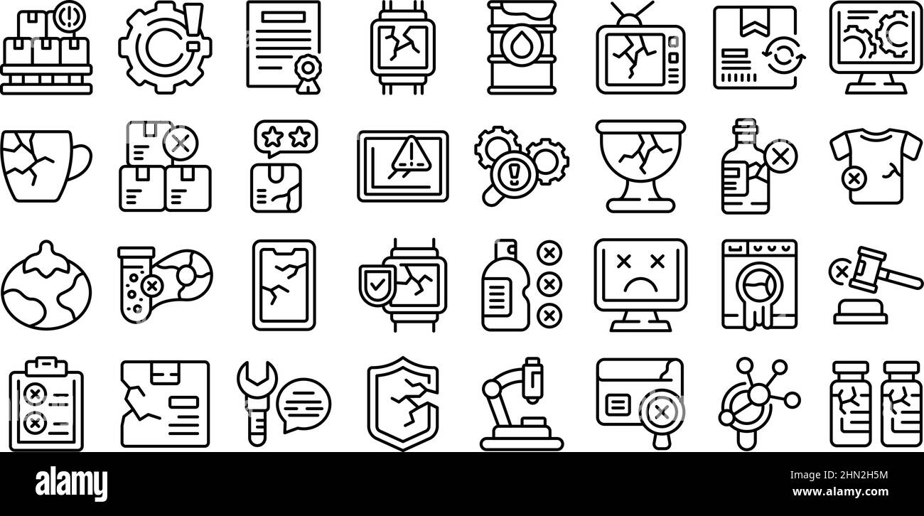 Defective product icons set outline vector. Container defect. Analysis ...