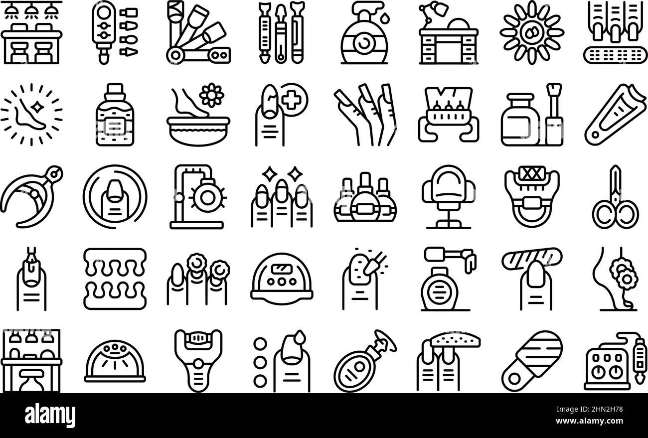 Nail bar icons set outline vector. Spa manicure. Beauty salon Stock ...