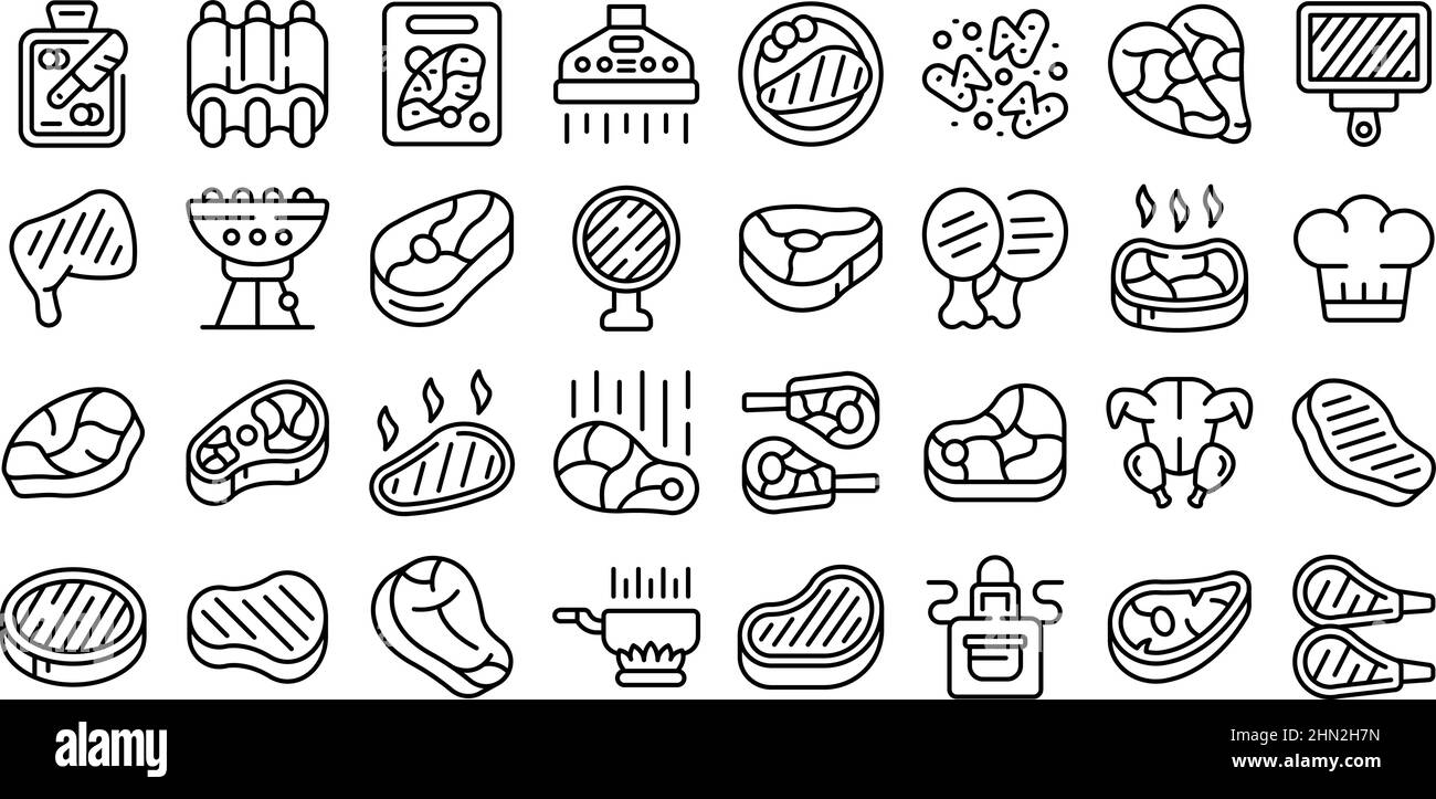 Chop icons set outline vector. Meat rib. Pork bacon Stock Vector Image ...