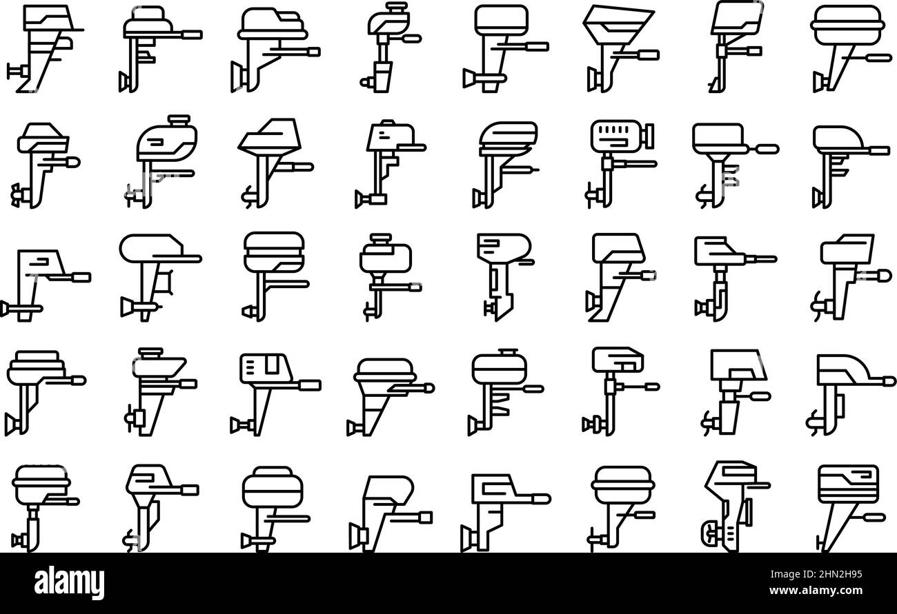 Outboard motor icons set outline vector. Boat engine. Propeller ...
