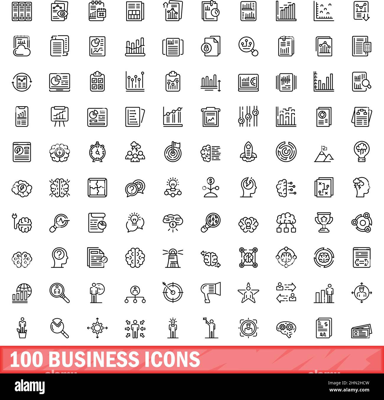 100 business icons set. Outline illustration of 100 business icons ...