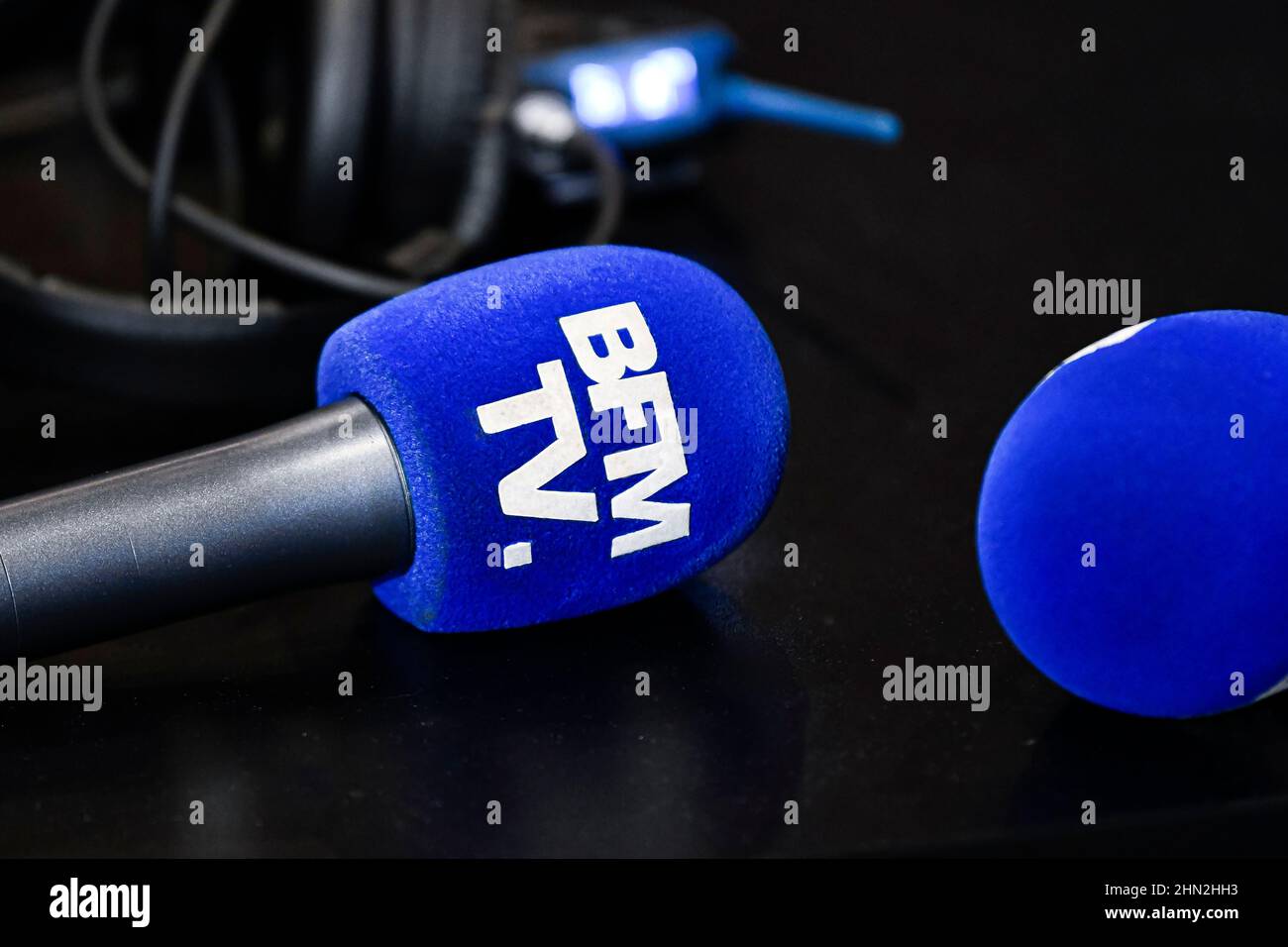Paris, France. 13th Feb, 2022. Microphone illustration (mic, mike ...