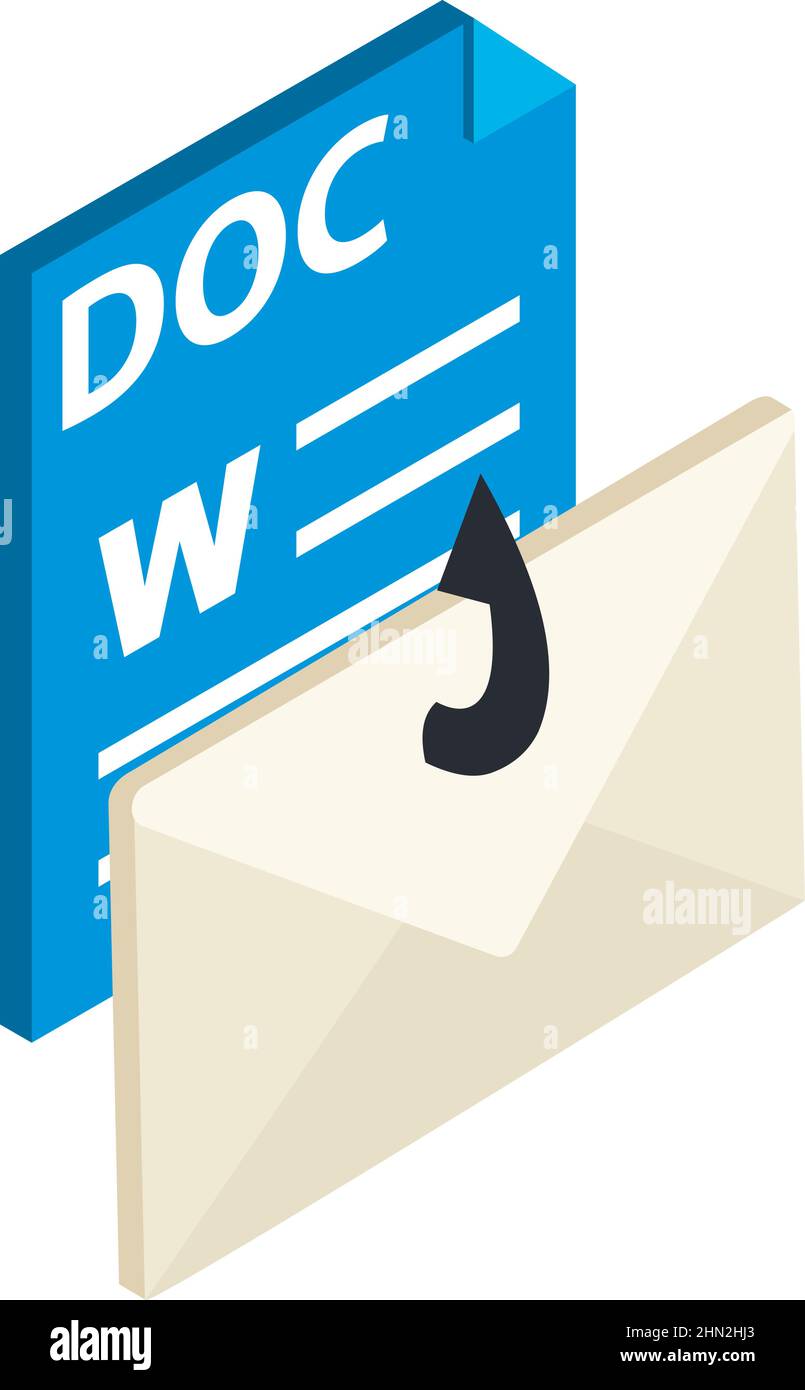 Phishing icon isometric vector. Hooked closed mail envelope and doc ...