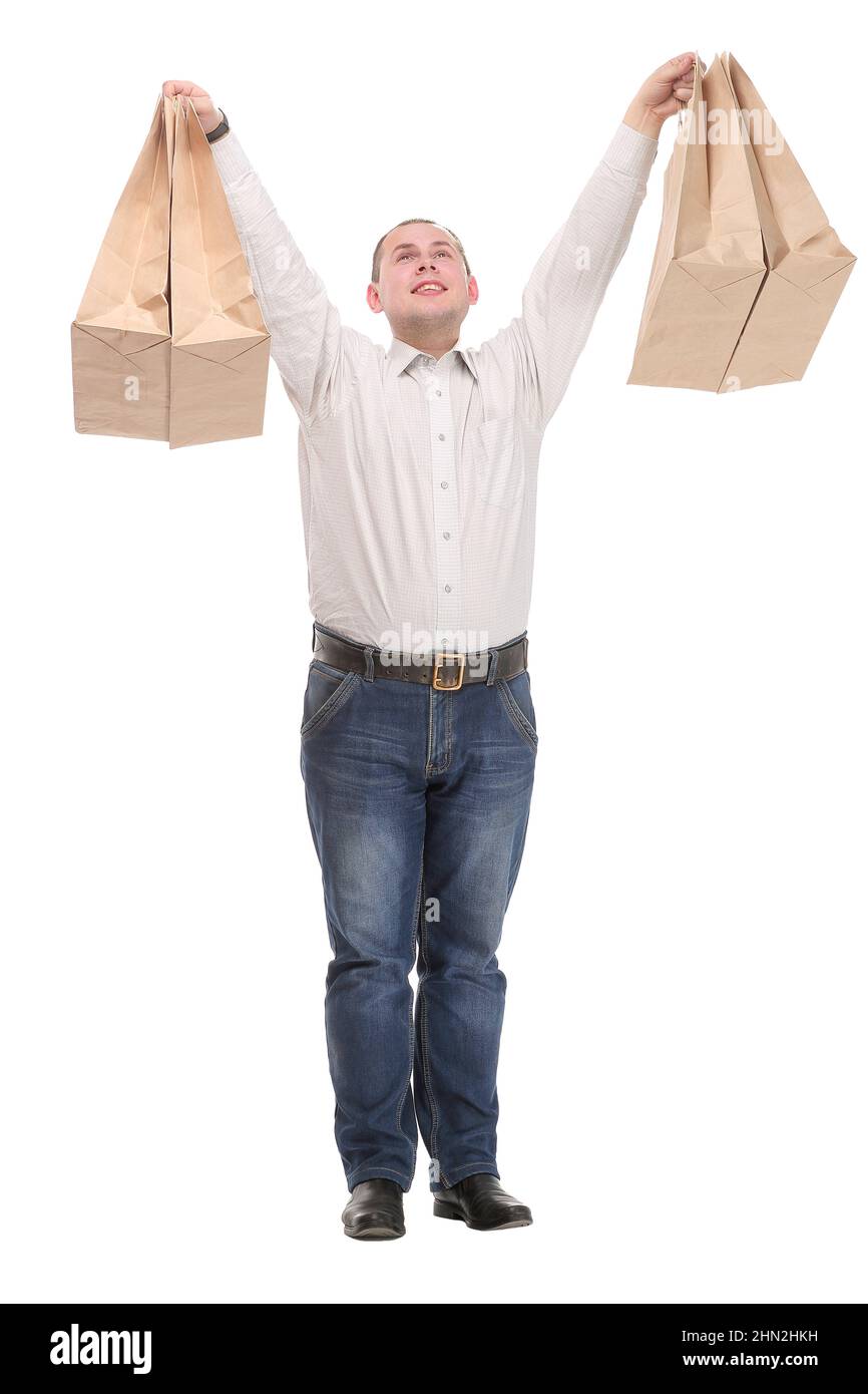 Full isolated studio picture from a young man with shopping bags Stock ...