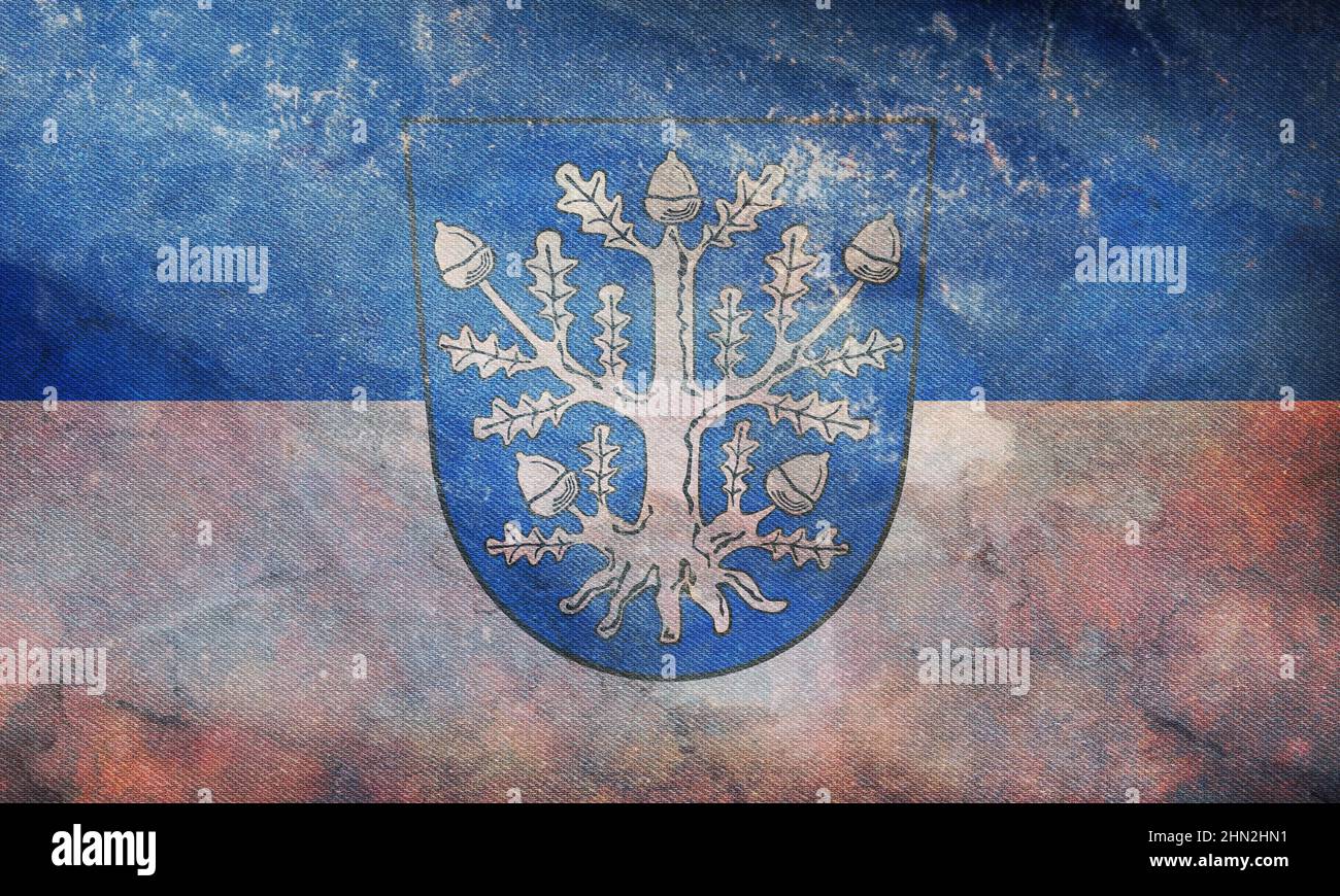 Top view of retro flag of Offenbach am Main with grunge texture ...
