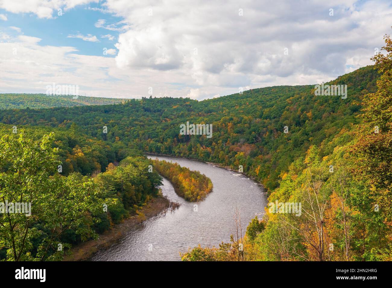 View of Delaware river from view point n autumn. Upper Delaware Scenic ...