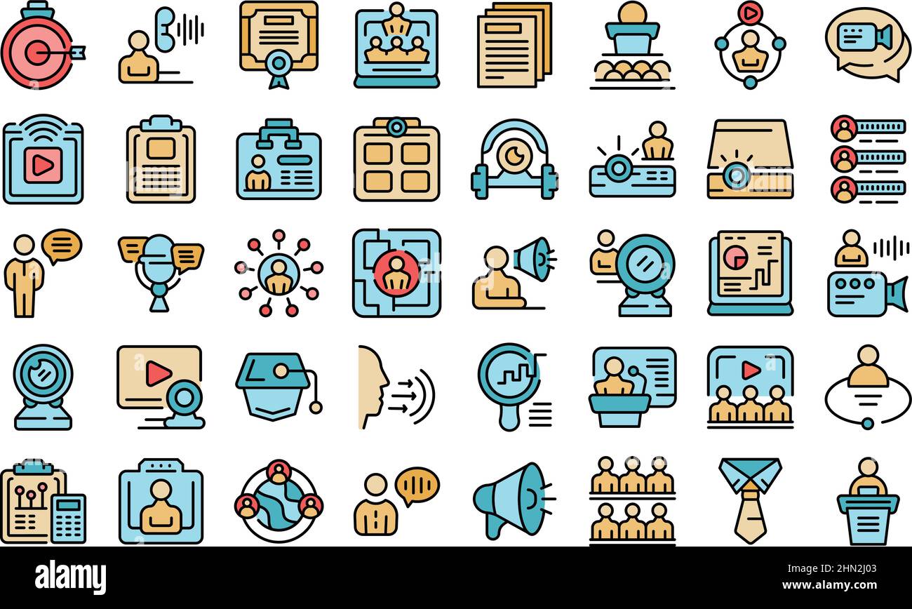 Conference icons set outline vector. Virtual zoom. Online work Stock ...