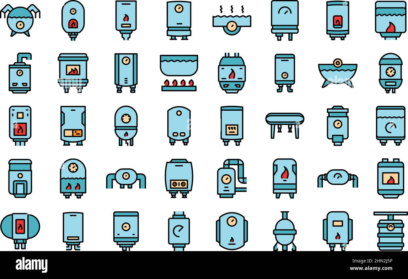 Gas boiler icons set outline vector. Room hvac. Hot service Stock ...
