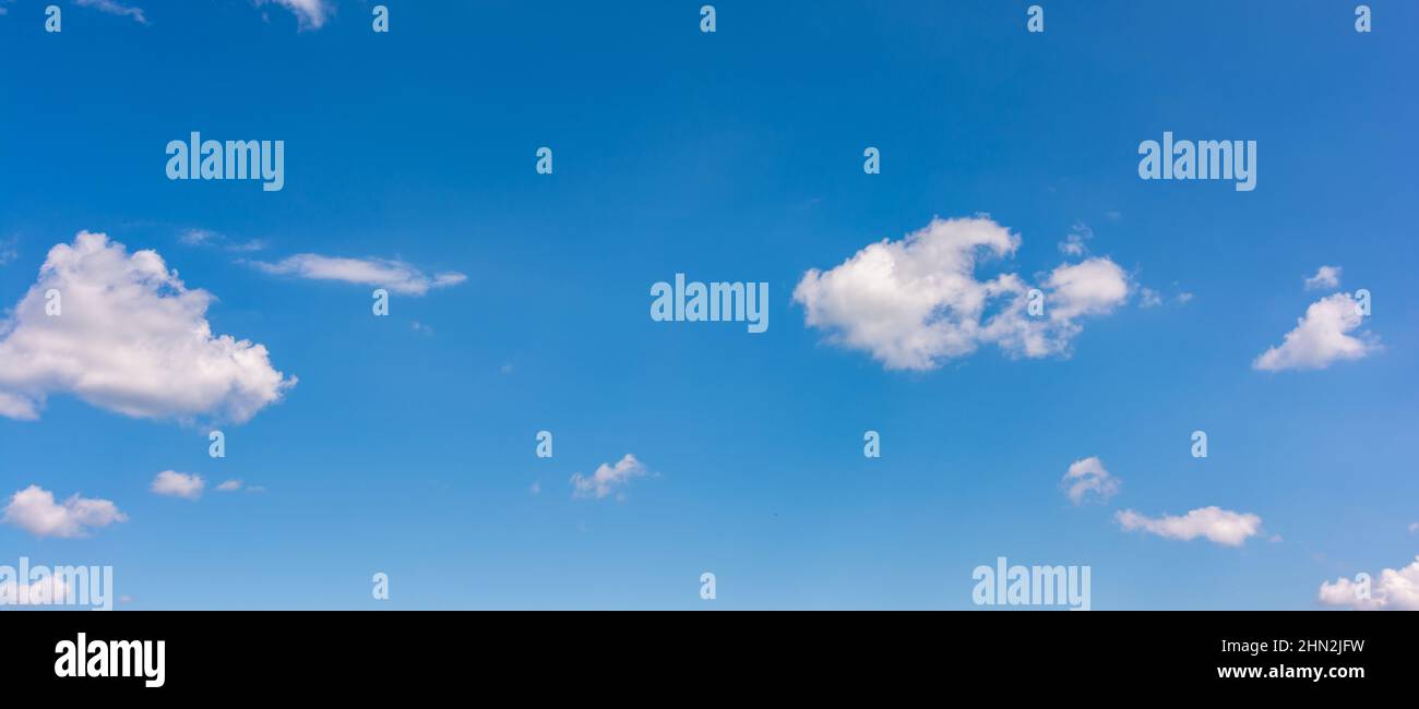 A large cloud like a fish swimming after small curly clouds in the blue ...
