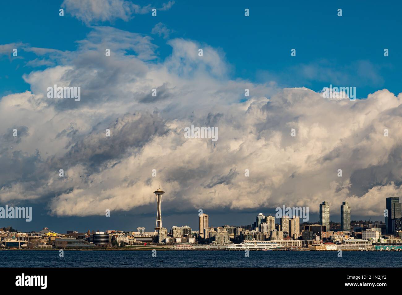 Beautiful shot of large white clouds over the Seattle skyline Stock ...