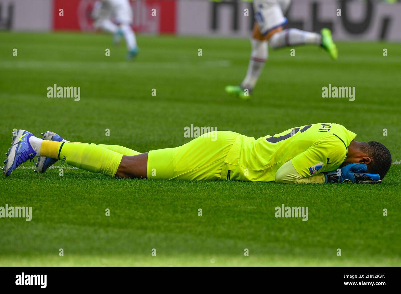 Milano, Italy. 13th Feb, 2022. Goalkeeper Mike Maignan (16) of AC Milan ...