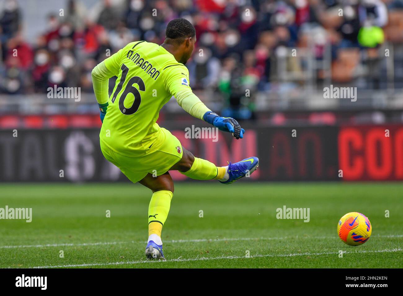 Milano, Italy. 13th Feb, 2022. Goalkeeper Mike Maignan (16) of AC Milan ...