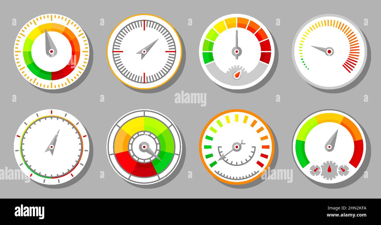 Speedometer dashboard interface indicator flat set. Speed transport ...