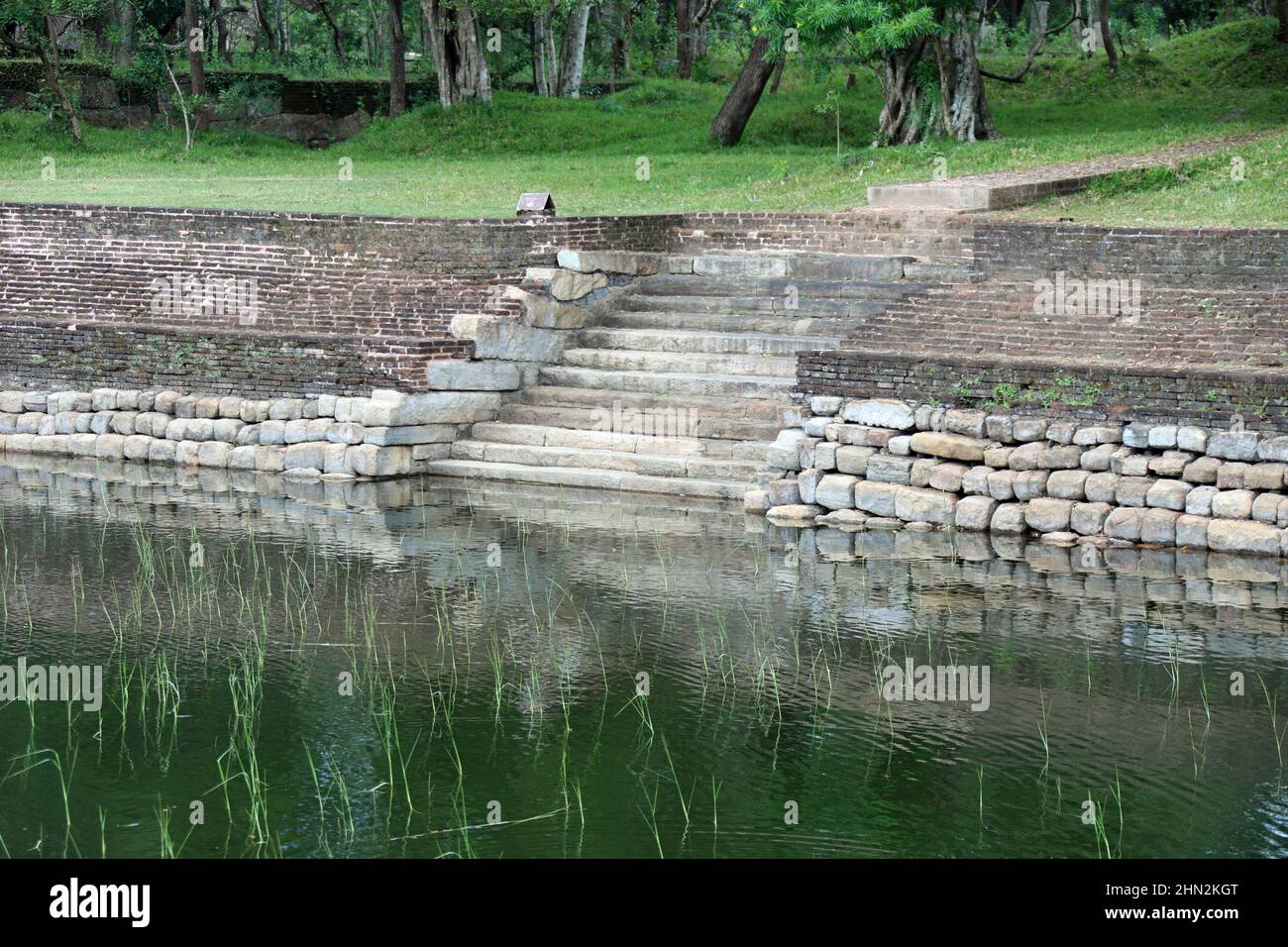 Pond at the ancient ruins of Abhayagiri Monastery in Anuradhapura Stock ...