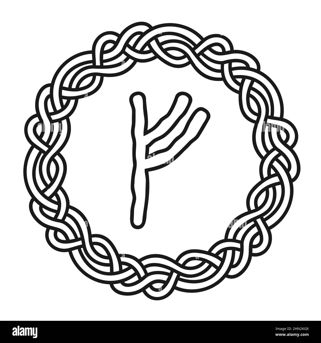 Fehu rune in a circle - an ancient Scandinavian symbol or sign, amulet ...
