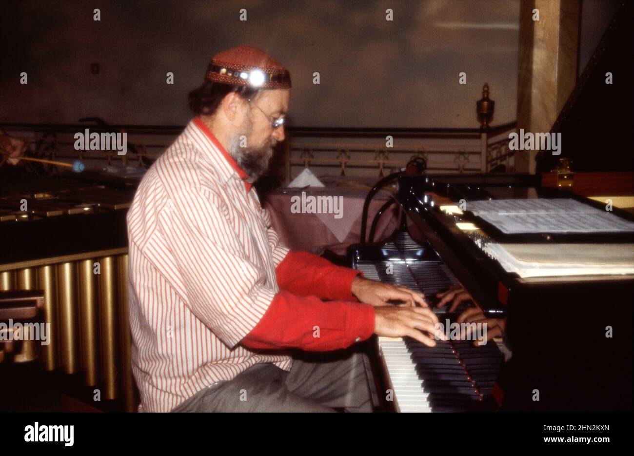 American musician and composer Terry Riley rehearsing for a TV ...