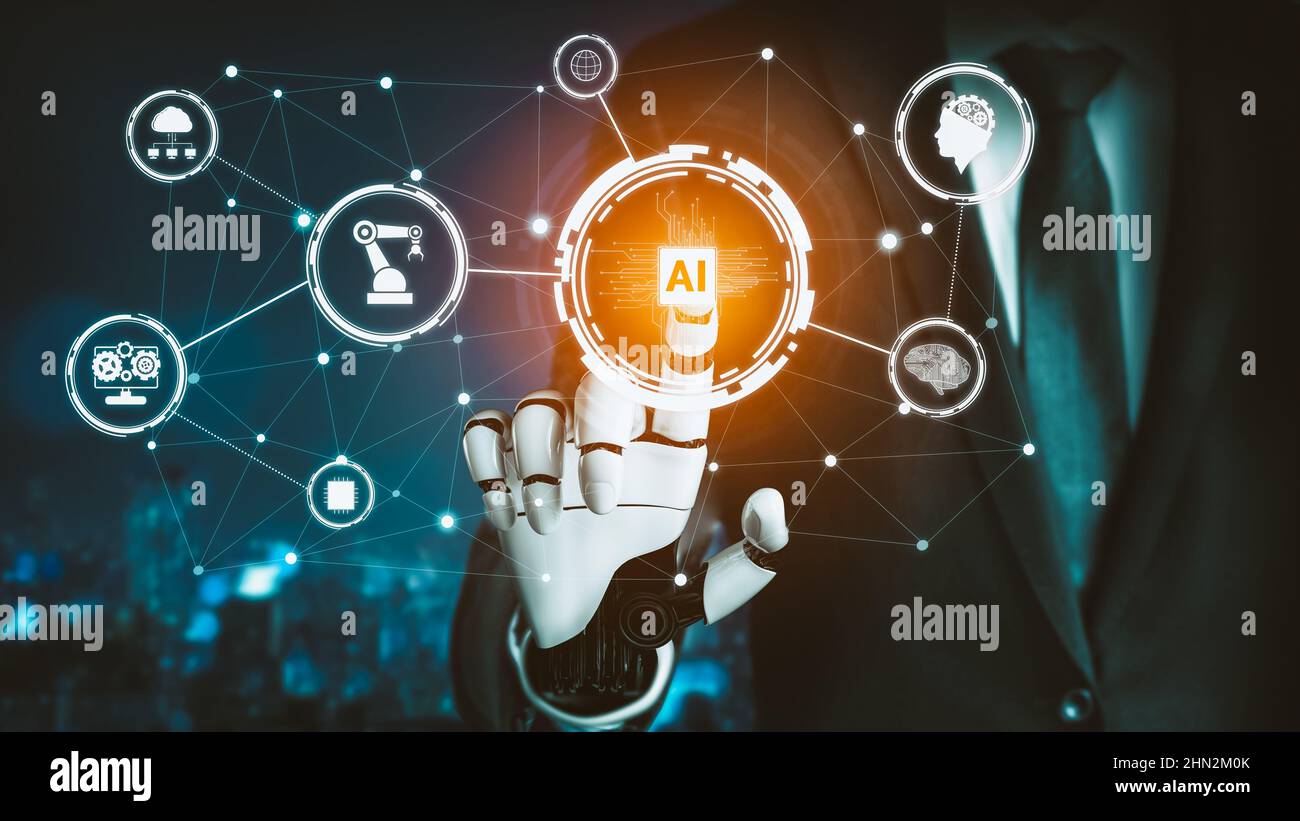 3D rendering futuristic droid robot technology development, artificial ...