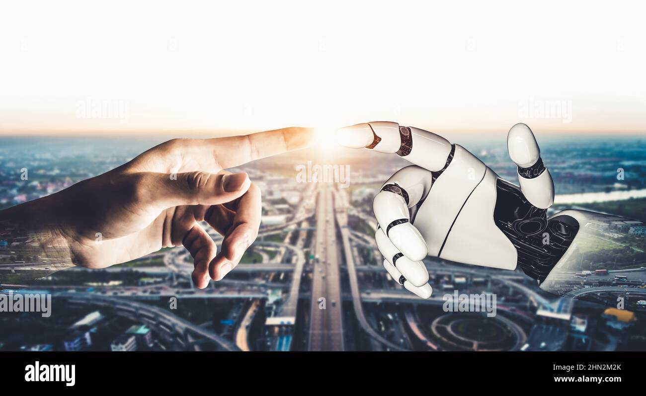 3D rendering futuristic droid robot technology development, artificial ...