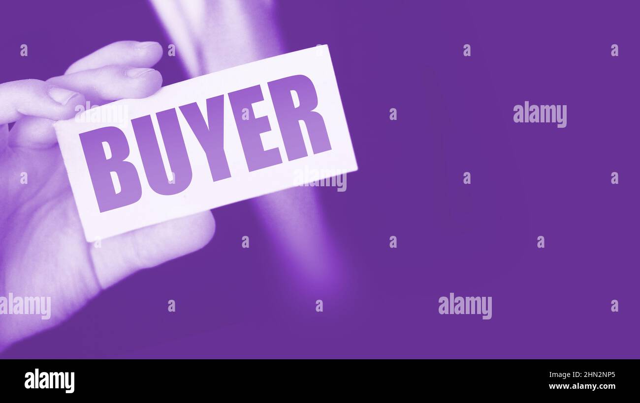 Buyer word on the card shown by a man. Customer business concept Stock ...