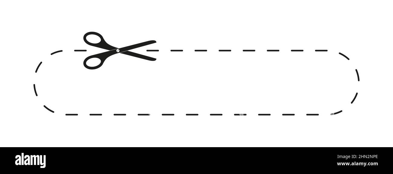 Scissors cutting coupon shape with dotted line. Cut here icon for paper ...