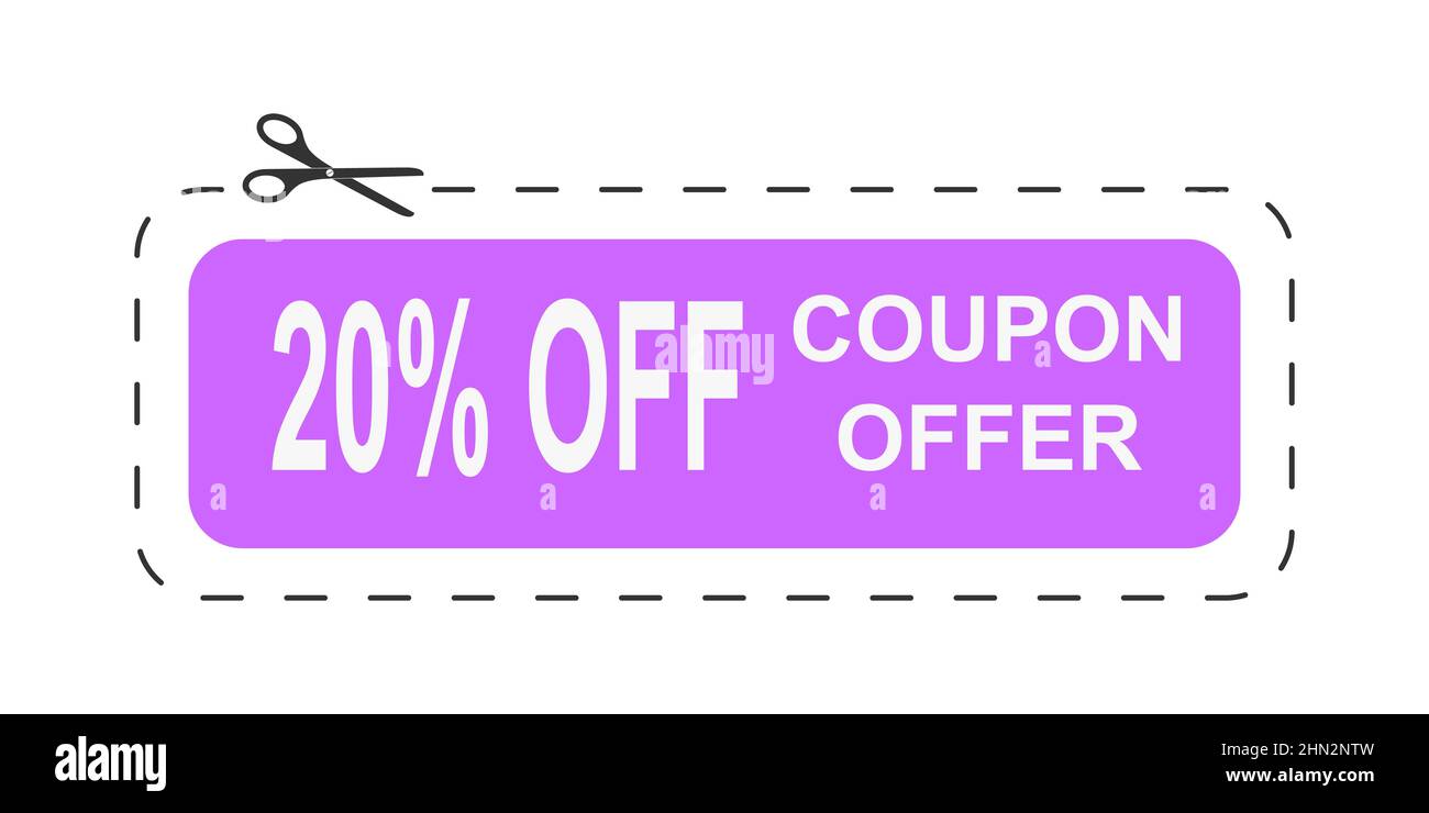20 percent off price discount. Coupon mockup with dotted cut line and ...