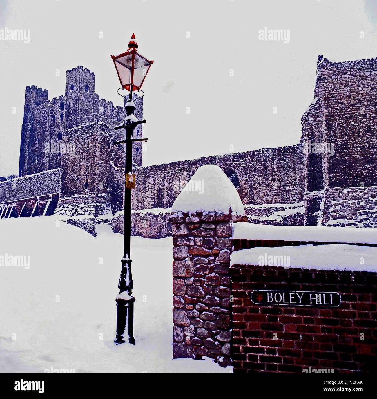 Retro winter at Rochester Castle, Kent. UK Stock Photo - Alamy