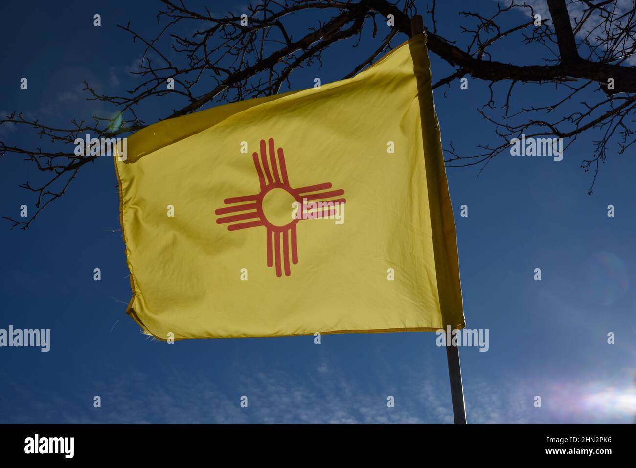 A New Mexico state flag flies in Santa Fe, New Mexico. The New Mexico ...