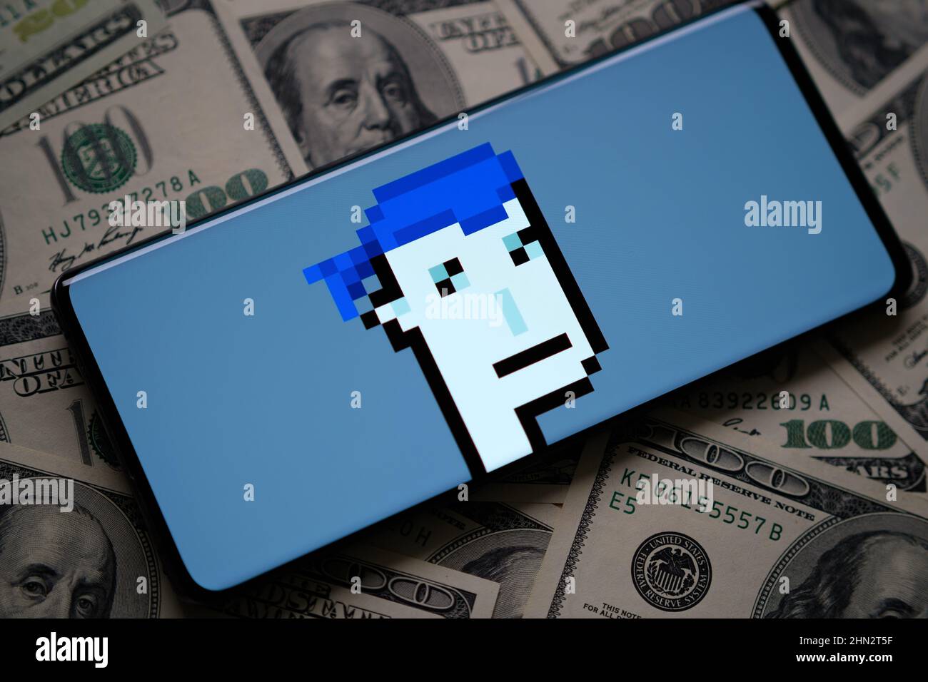 NFT Cryptopunk #5822 form Larva Labs seen on the screen of smartphone ...