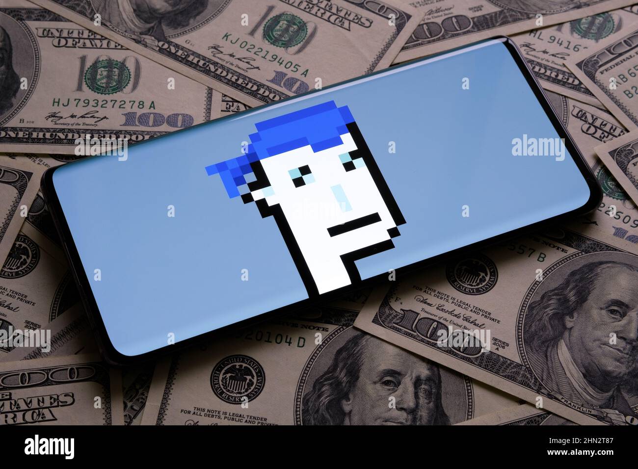 NFT Cryptopunk #5822 form Larva Labs seen on the screen of smartphone ...