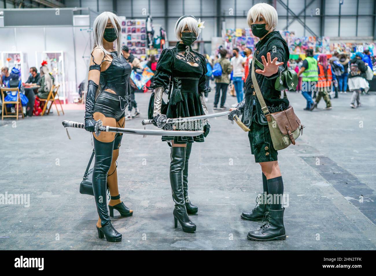 Cosplayers pose during the 'Japan Weekend Madrid 2022' fair at IFEMA in ...
