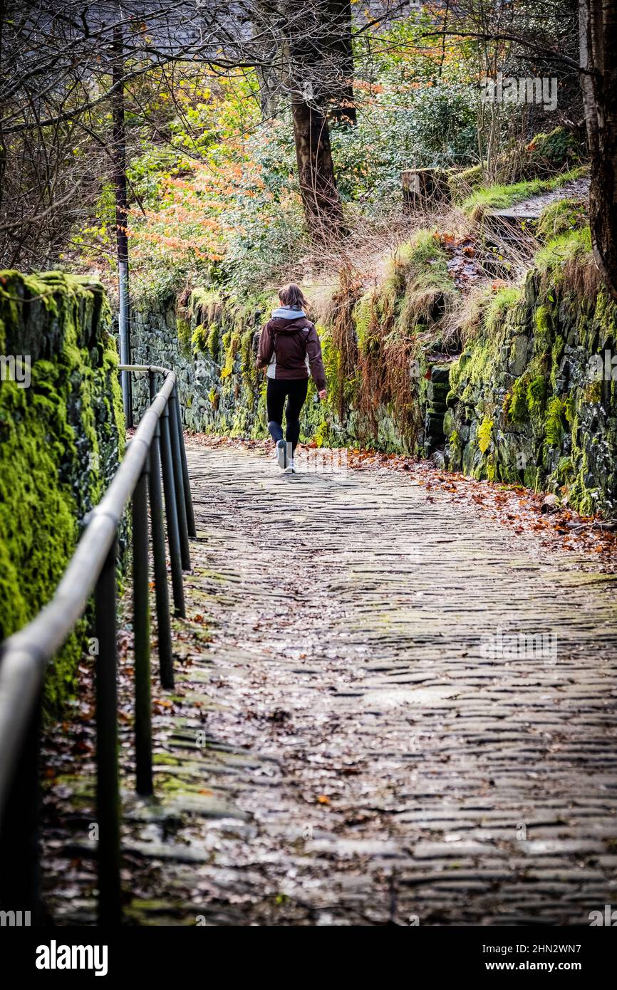 Cobbled Footpath leading up to Heptonstall village from Hebden Bridge ...