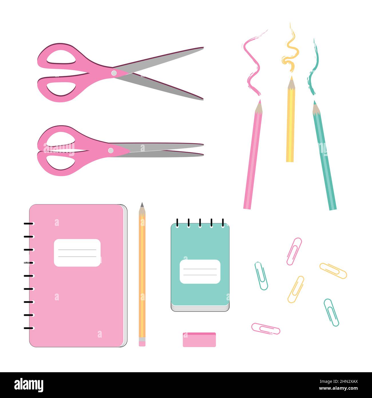 School supplies set on white background colorful illustration Stock ...