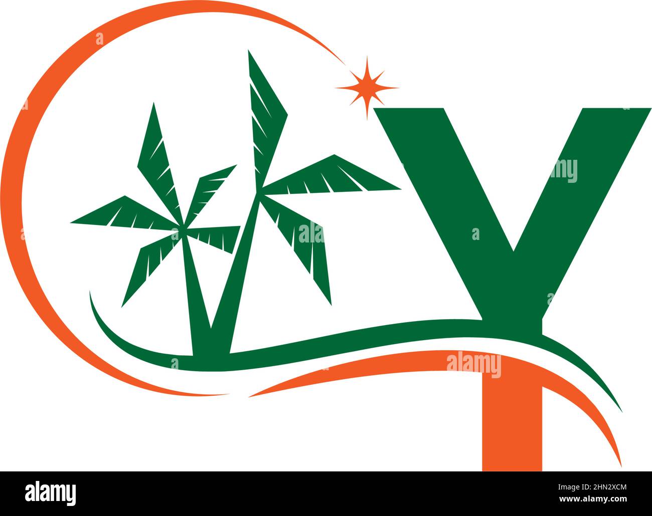 Letter Y blends with coconut trees by the beach at night template Stock ...