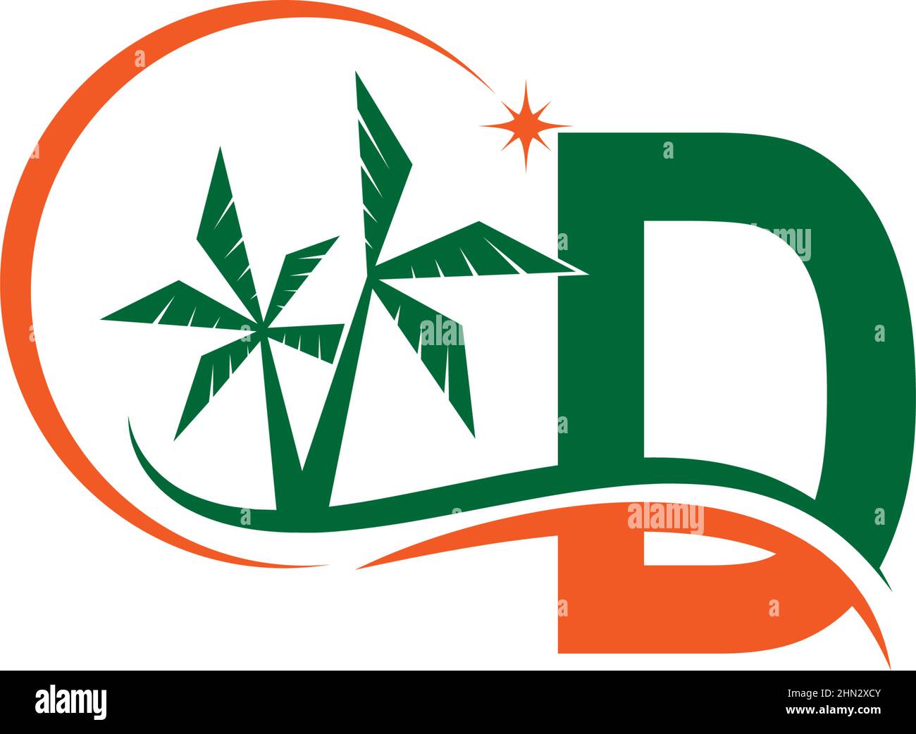 Letter D blends with coconut trees by the beach at night template Stock ...